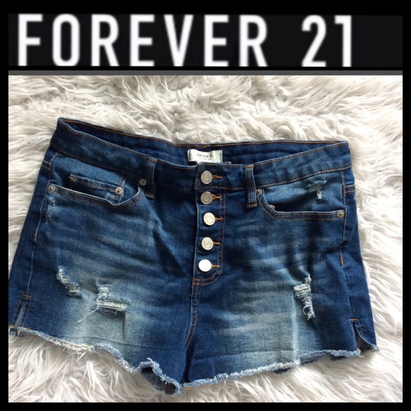 Forever 21 | Shorts | F2 High Rise Button Fly Distressed Denim Shorts ...